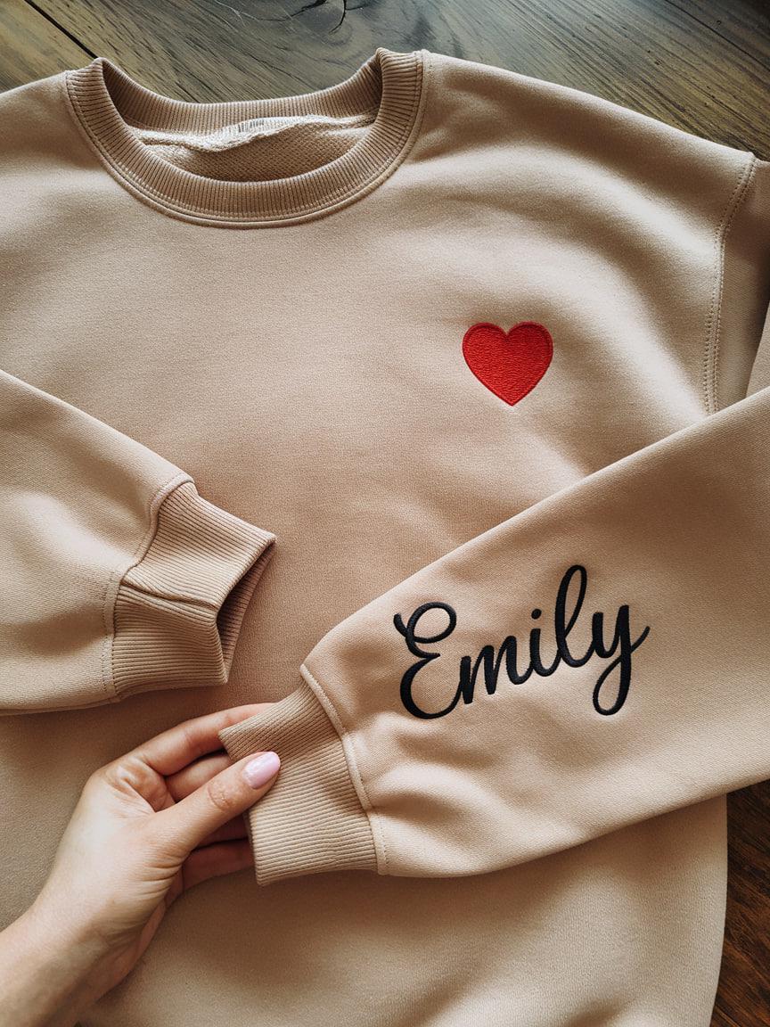 Custom Valentines Day Sweatshirt With Name on Sleeve, Valentine Heart ...