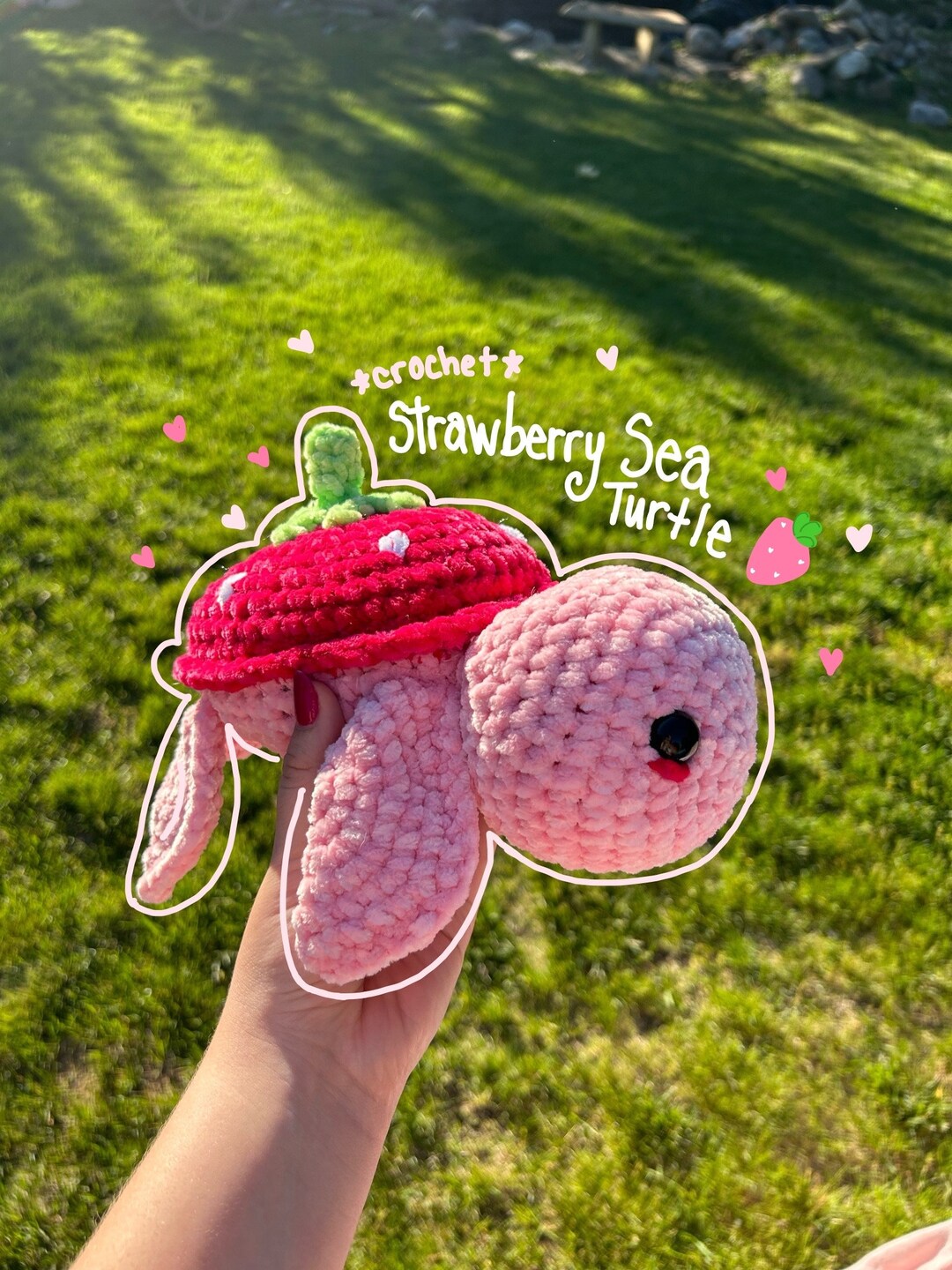 Strawberry Turtle Crochet Sea Turtle Amigurumi Plushie Handmade Stuffed ...