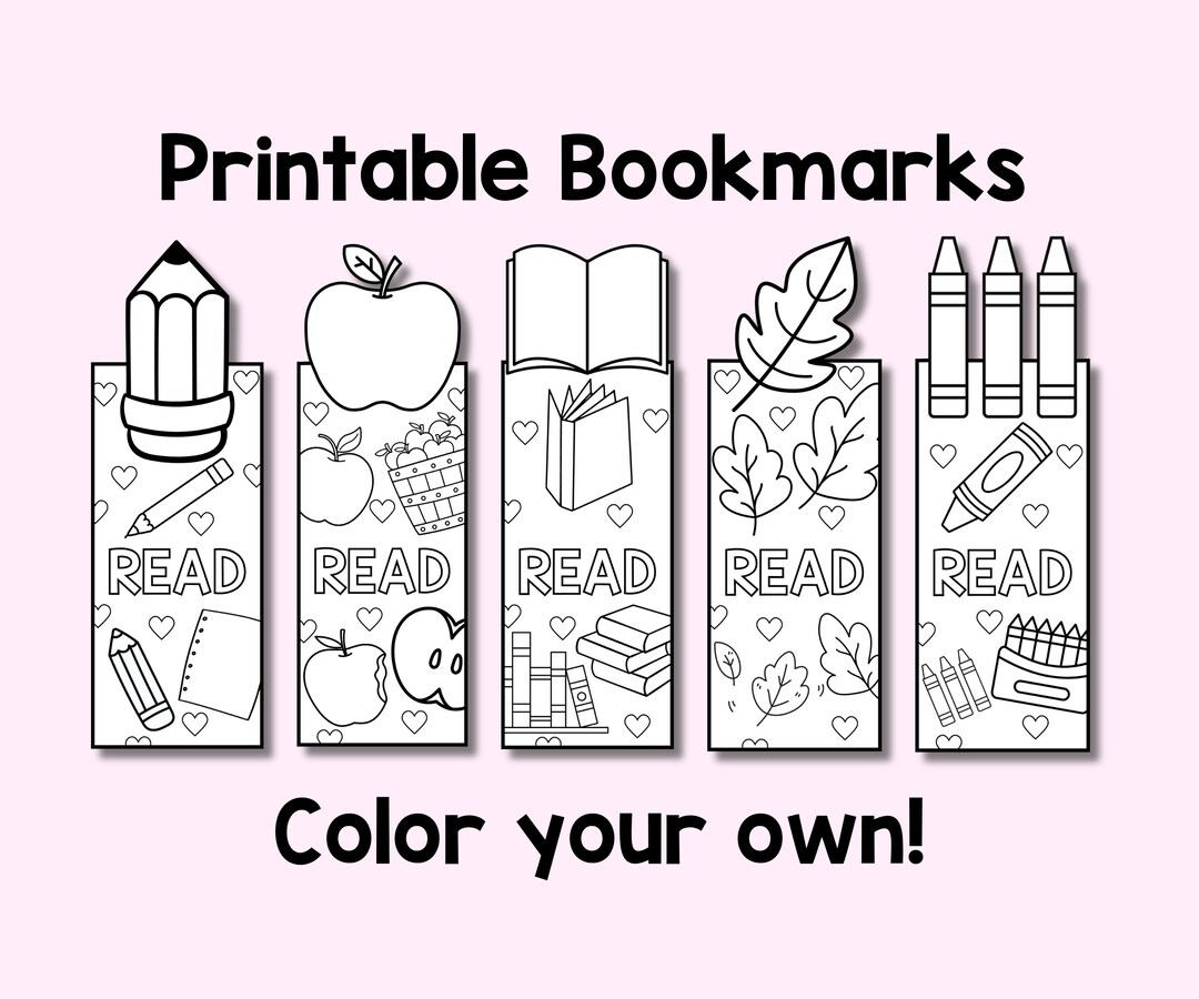 Printable Coloring Bookmarks for Kids, Back to School Activity, Reading ...