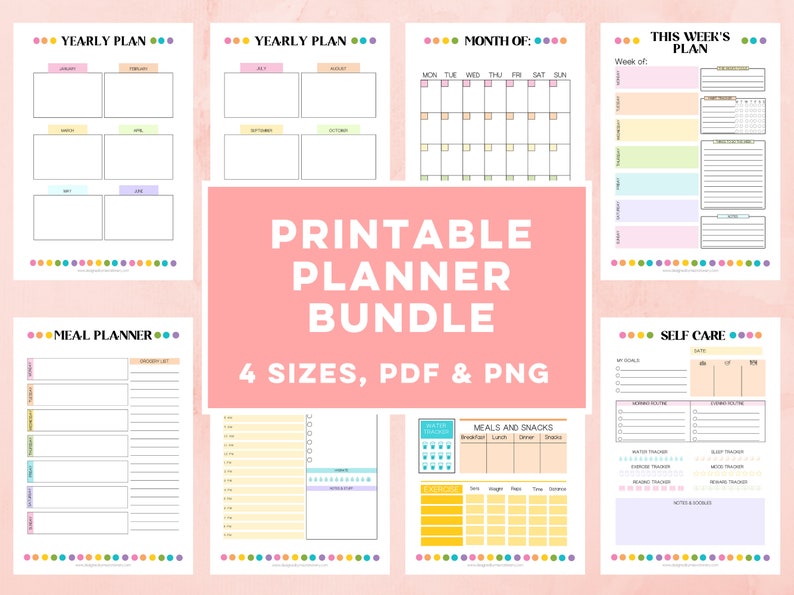 Printable Planner Bundle Undated Yearly Digital Planner - Etsy