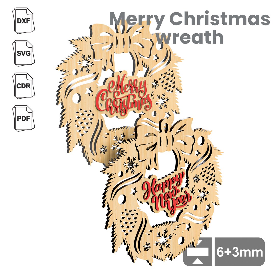 Merry Christmas Wreath, Laser Cutting Layout - Etsy