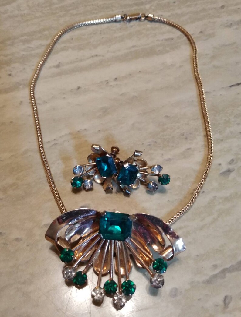 Vintage 1950s Designer Leo Glass Jewelry Set Necklace Converts to Pin ...
