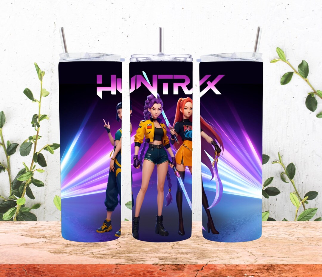 Huntrix Demon Hunters Purple Laser Background Image Sublimation Tumbler ...