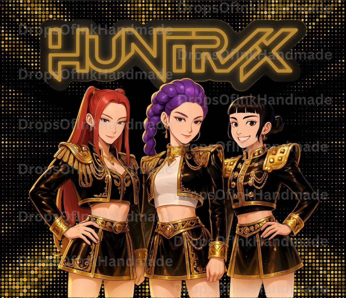 Huntrix Demon Hunters Gold Dot Background Image Sublimation Tumbler ...