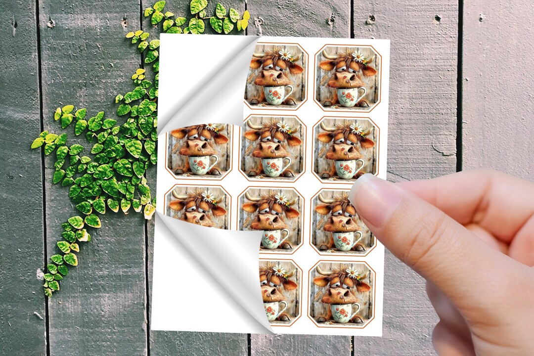 Cow and Coffee Cup Stickers Hand Printed Stickers Paper Crafting ...