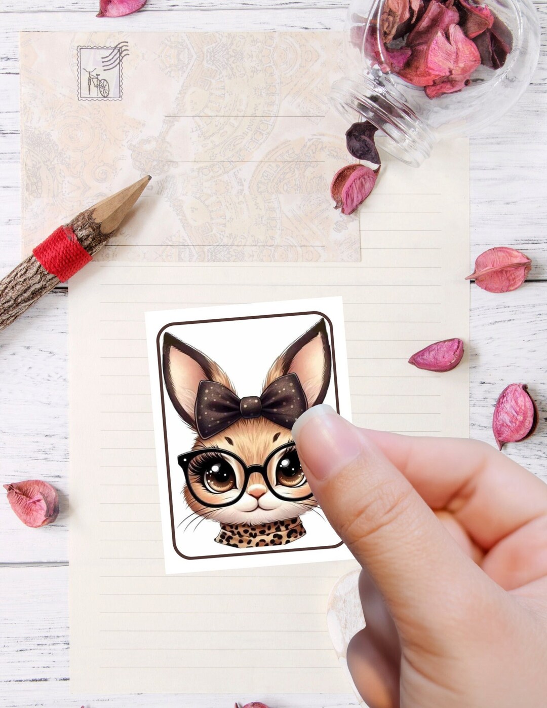 Bunny Rabbit Stickers Hand Printed Stickers Paper Crafting Stickers for ...