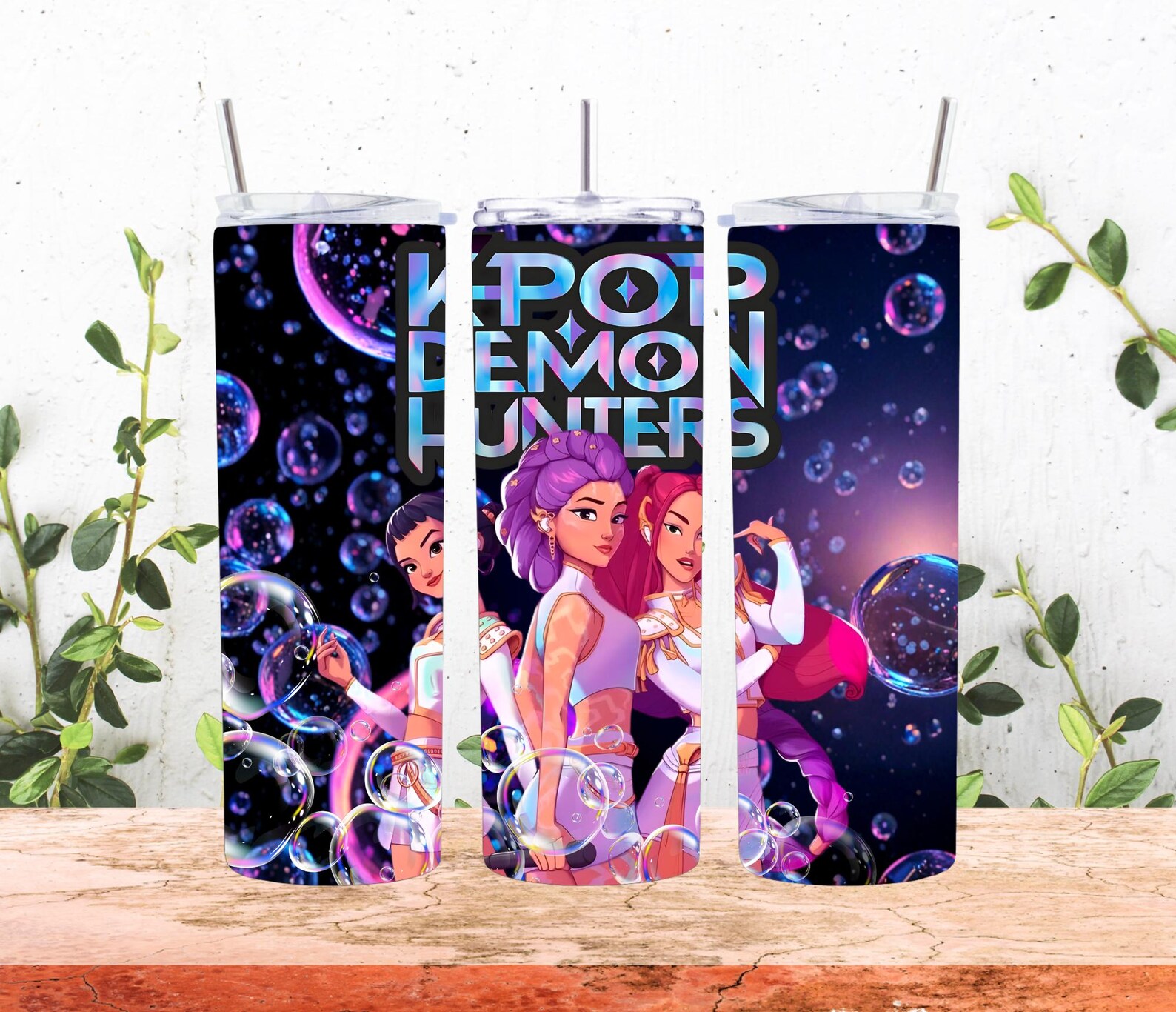 Huntrix Demon Hunters Bubble Background Image Sublimation Tumbler ...