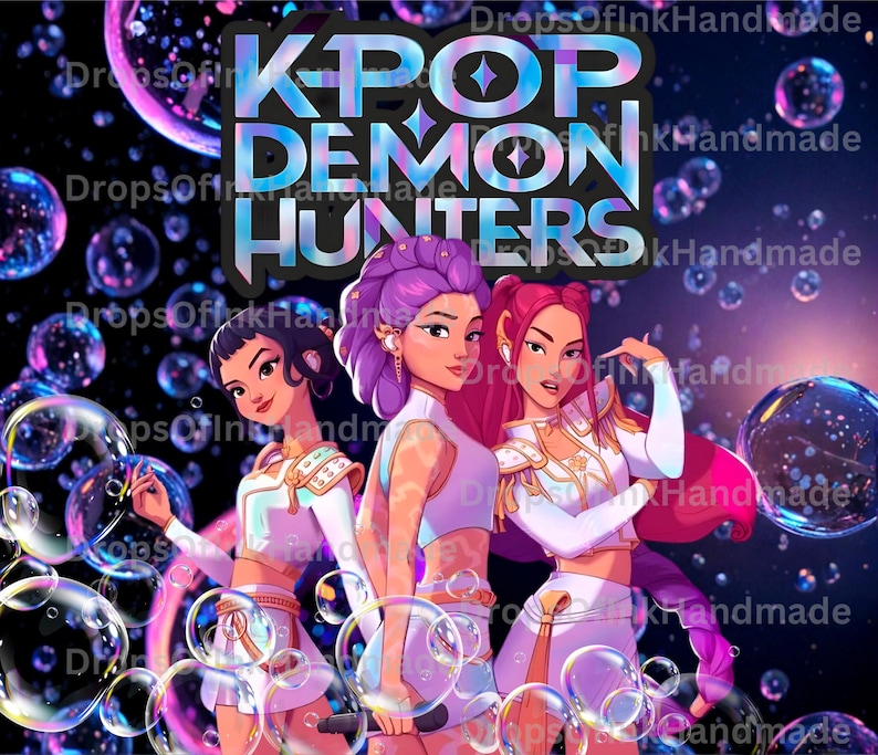 Huntrix Demon Hunters Bubble Background Image Sublimation Tumbler ...