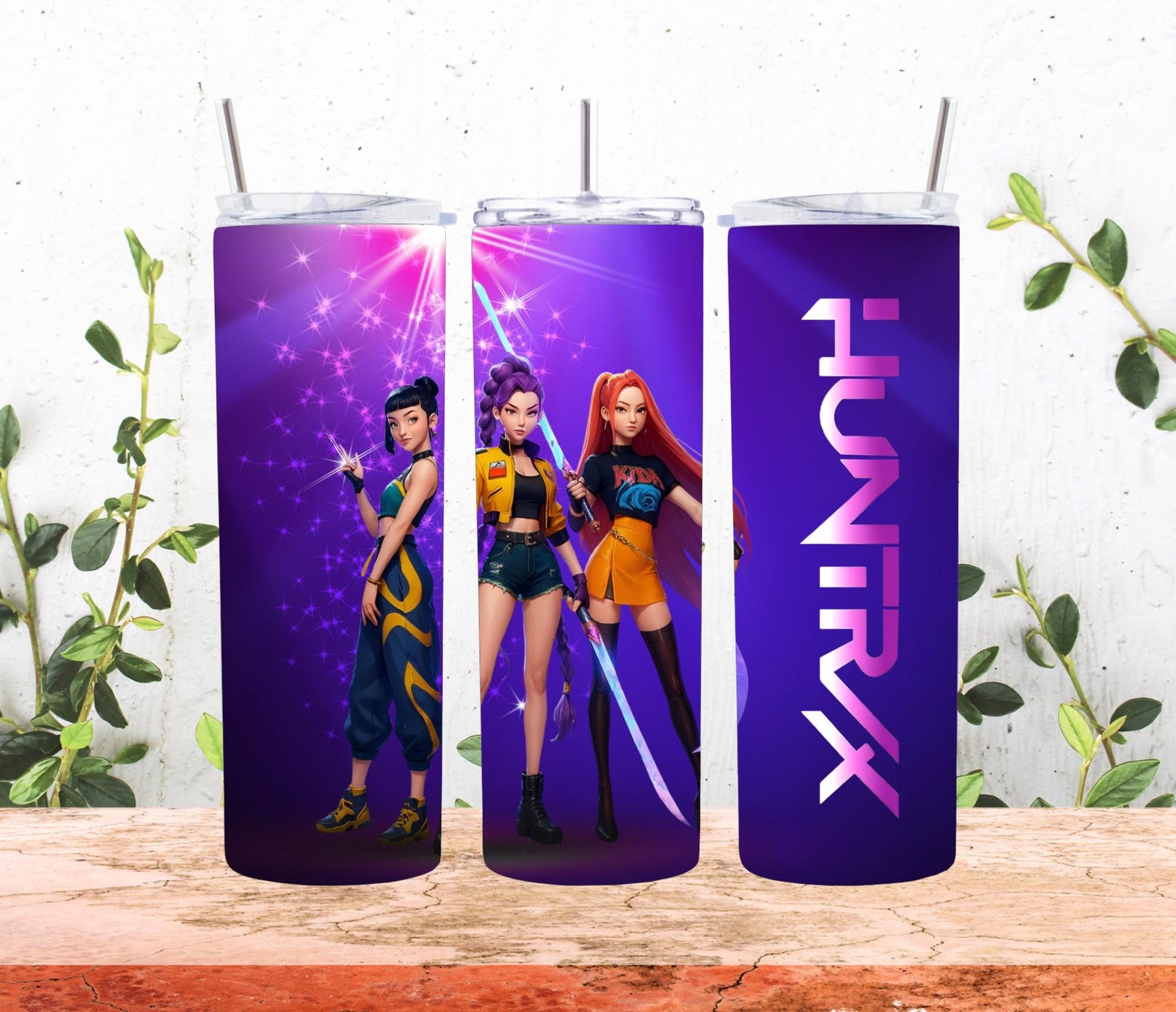 Huntrix Demon Hunters Purple Background Image Sublimation Tumbler ...