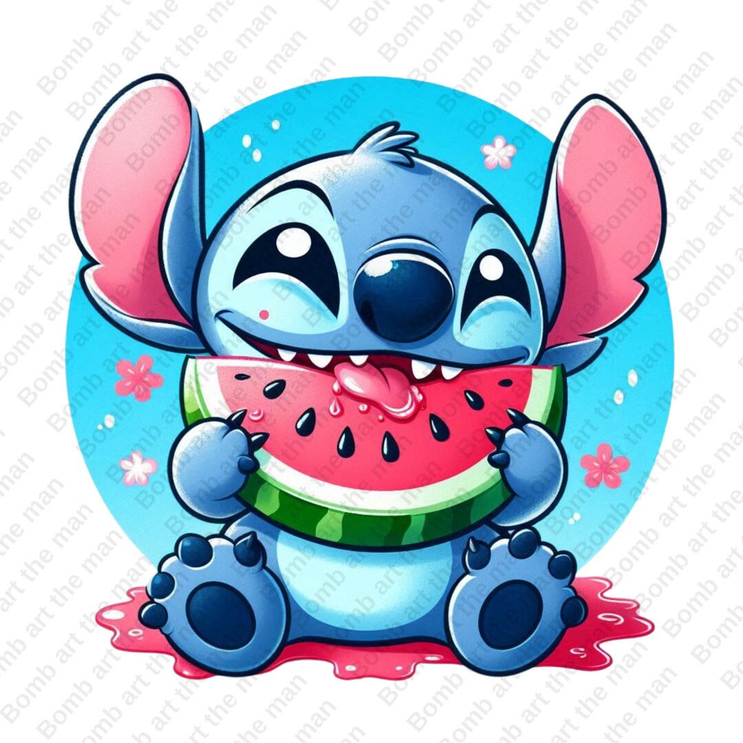 Stitch Funny Clipart, Stitch Eating Watermelon, Summer Clipart, Cute ...