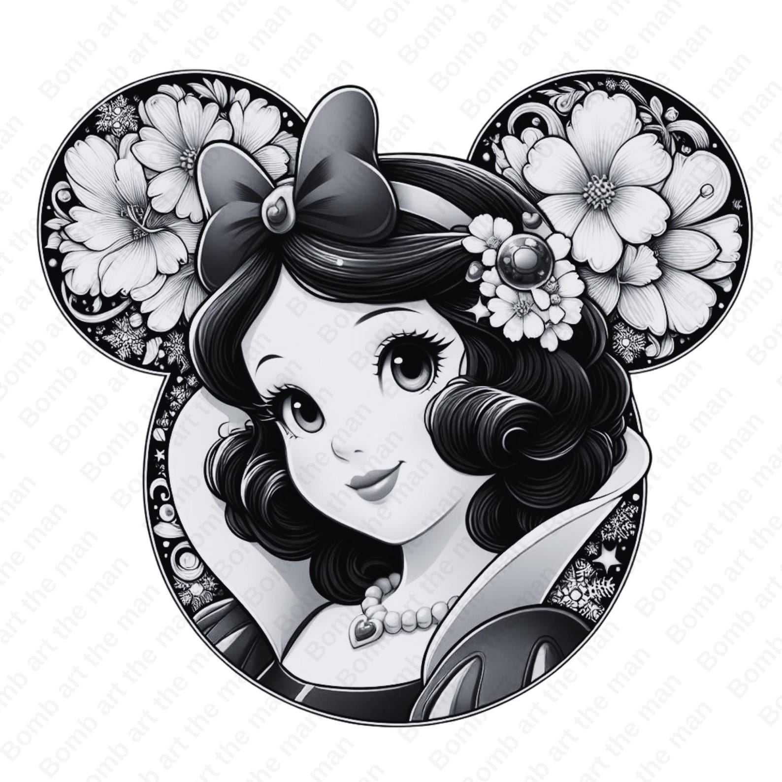 Princess Snow White Clipart, Snow White Png, Black and White Design ...