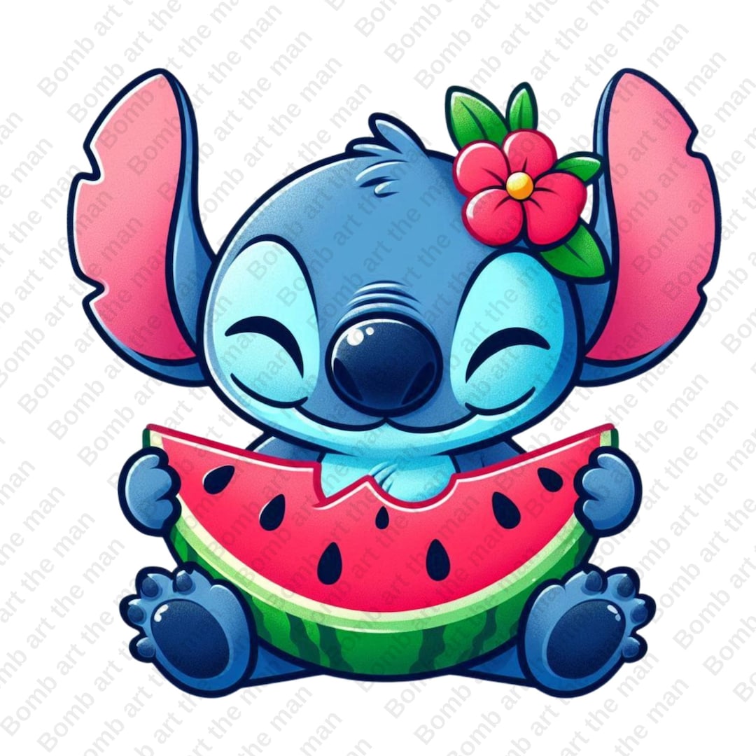 Stitch Funny Clipart, Stitch Eating Watermelon, Summer Clipart, Cute ...