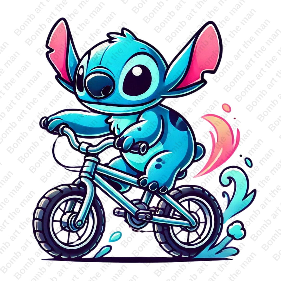 Stitch Bike Clipart, Stitch Bike Png, Cute Cartoon Character, Transparent Design, Instant ...