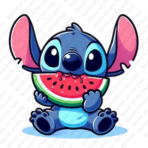 Stitch Funny Clipart, Stitch Eating Watermelon, Summer Clipart, Cute ...