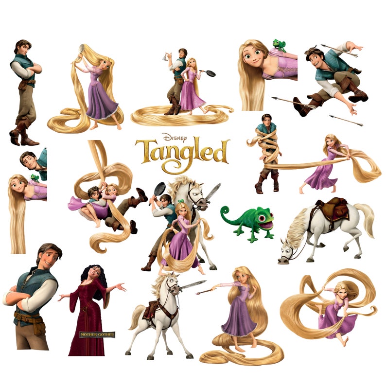 Tangled Clipart Set, Tangled Png Bundle, Rapunzel Clipart, Flynn Rider ...