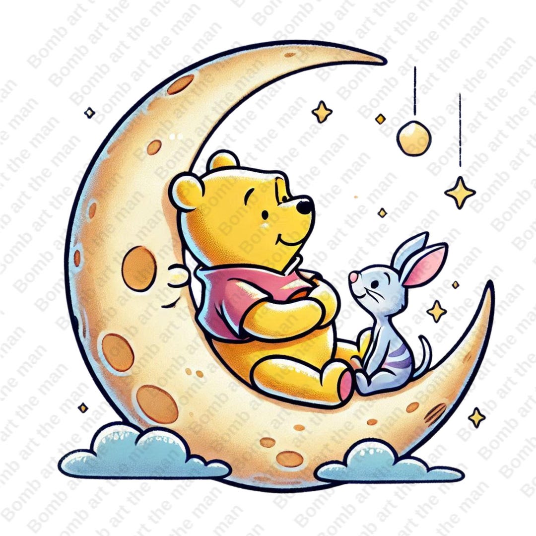 Winnie the Pooh on the Moon Clipart, Winnie the Pooh Png, Cute Bear ...