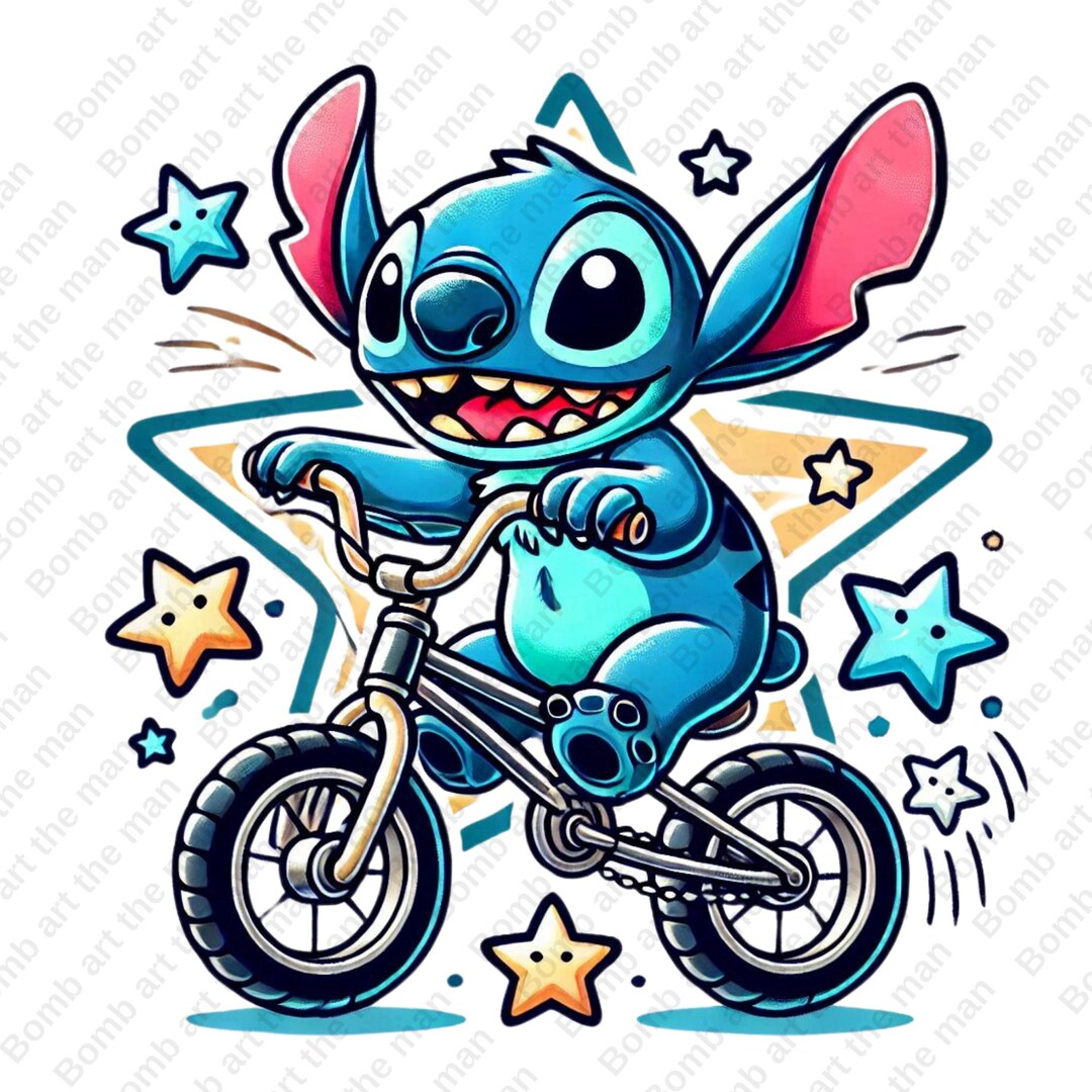 Stitch Bike Clipart, Stitch Bike Png, Cute Cartoon Character, Transparent Design - Etsy