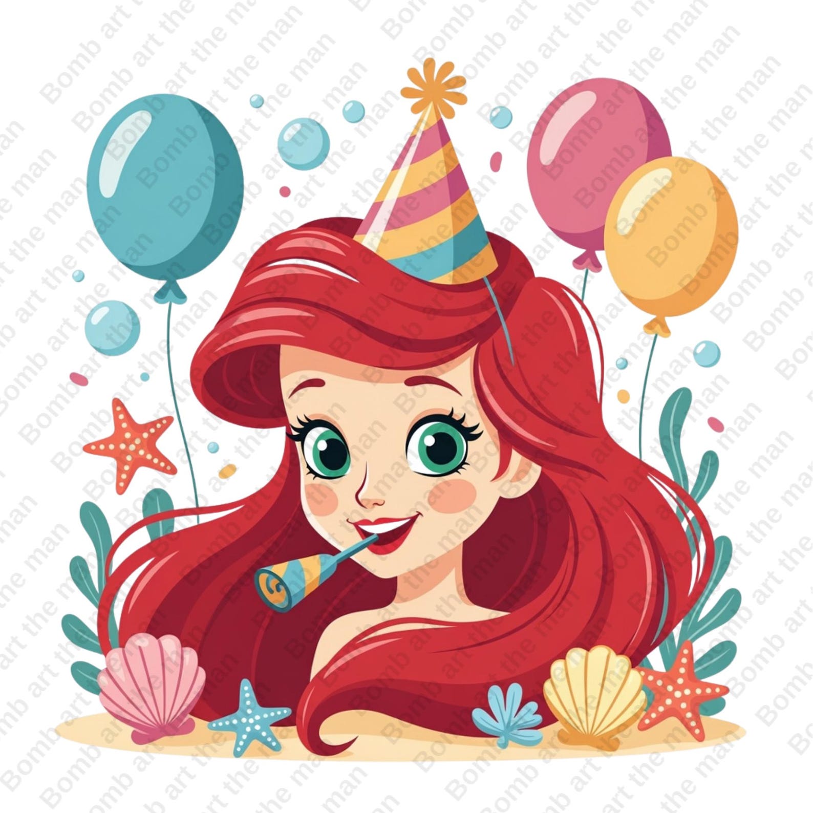 The Little Mermaid Birthday Clipart, Princess Ariel Birthday Design ...