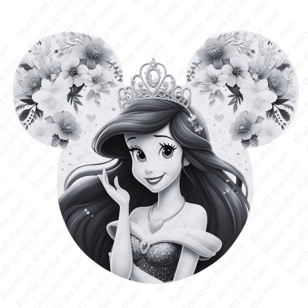 Princess Ariel Png, the Little Mermaid Clipart, Black and White Design ...