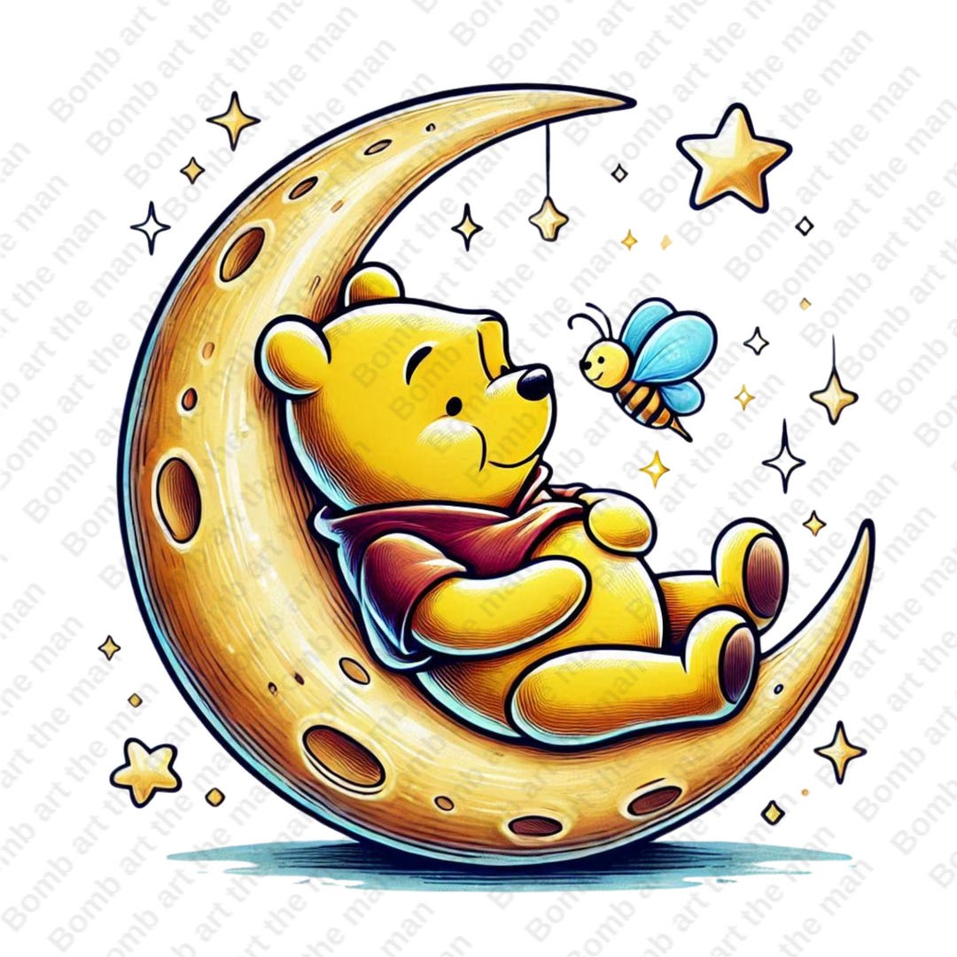 Winnie the Pooh on the Moon Clipart, Winnie the Pooh Png, Cute Bear ...
