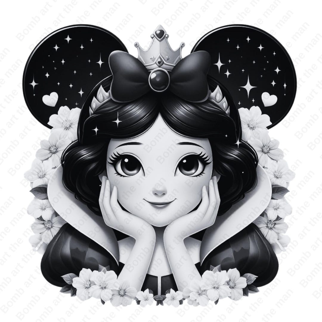 Princess Snow White Clipart, Snow White Png, Black and White Design ...