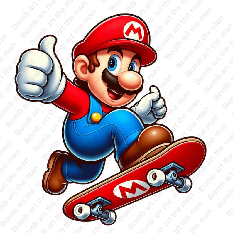 Super Mario Skate Clipart, Super Mario Png, Transparent Design, Instant ...
