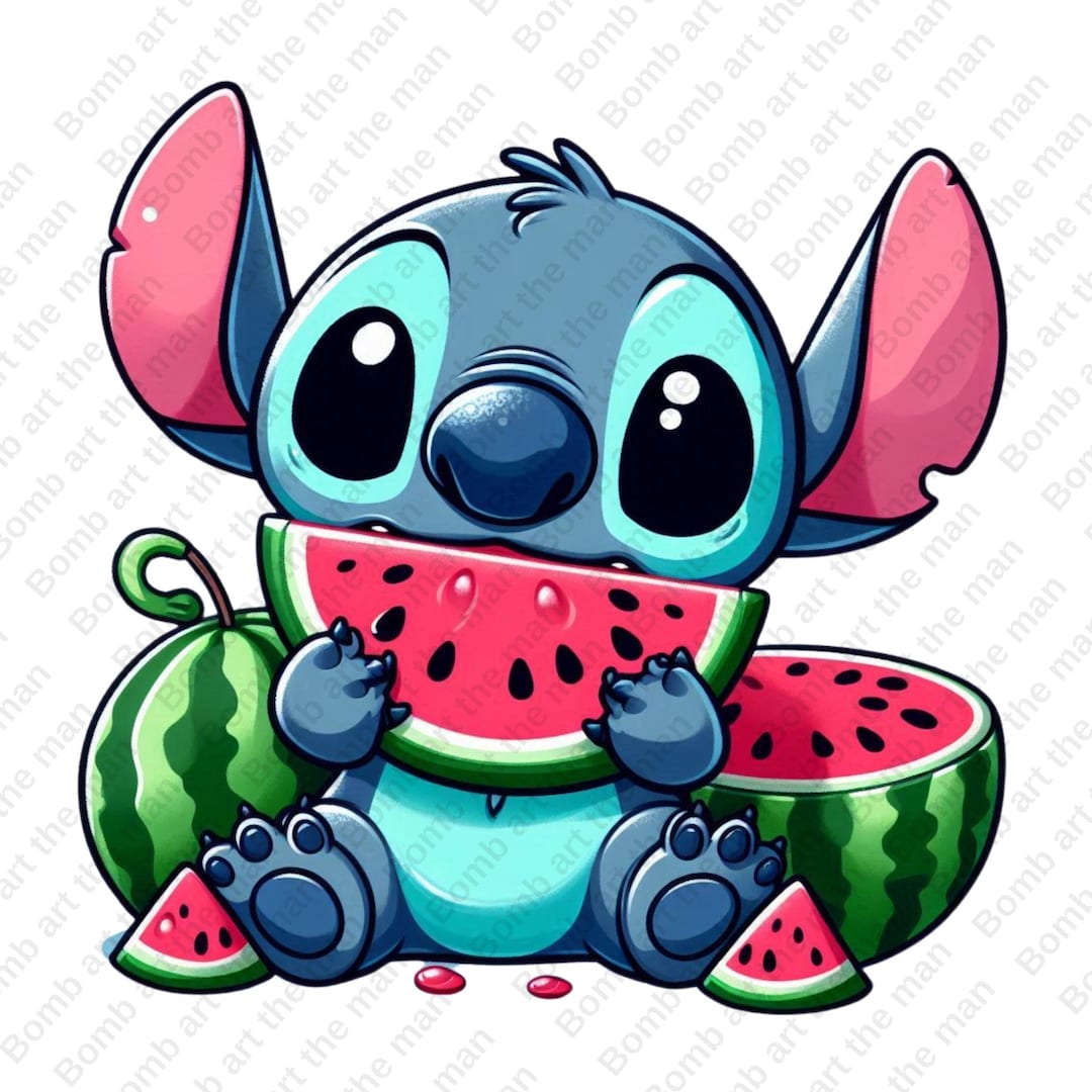 Stitch Funny Clipart, Stitch Eating Watermelon, Summer Clipart, Cute ...