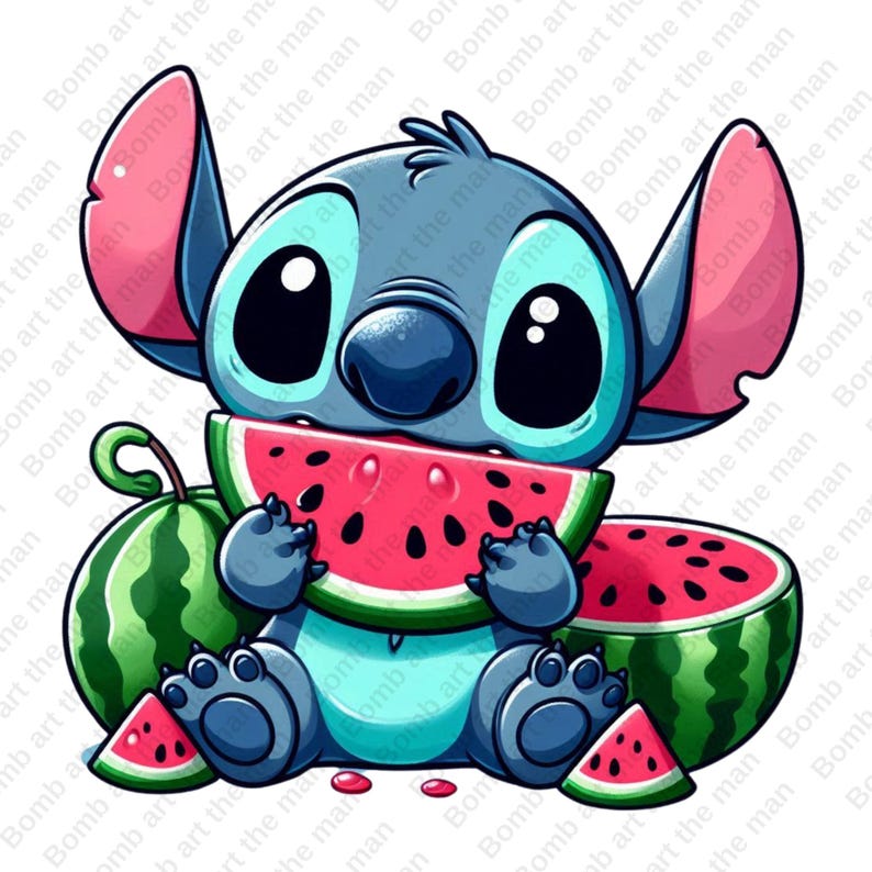 Stitch Funny Clipart, Stitch Eating Watermelon, Summer Clipart, Cute ...