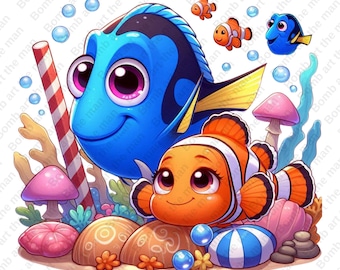 Finding Nemo Clipart, Nemo and Dory Png, Transparent Design, Instant ...