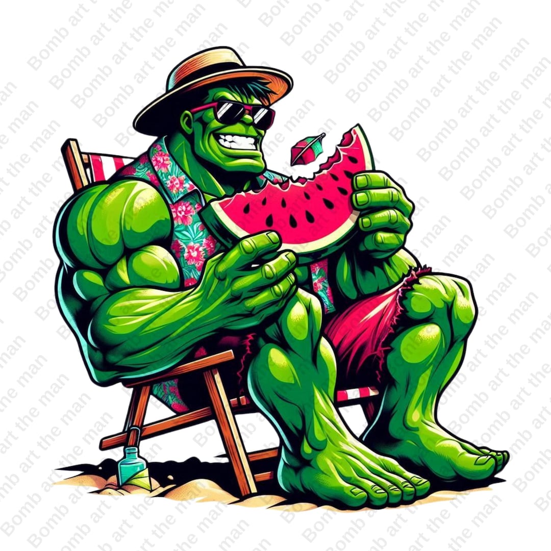 Hulk Funny Clipart, Hulk Eating Watermelon, Summer Clipart, Funny Hero ...