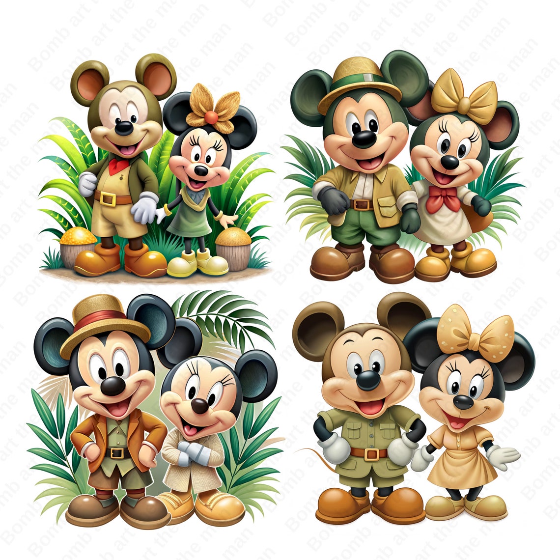 Mickey Mouse Safari Clipart, Minnie Mouse Safari Clipart, Mickey and ...