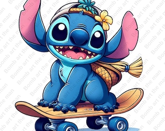 Cute Stitch Clipart, Skateboard Riding Stitch, Transparent Design ...