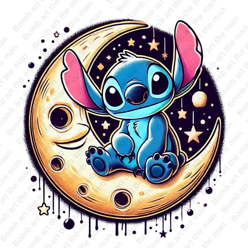 Stitch on the Moon Clipart, Stitch Png, Cute Stitch Clipart ...