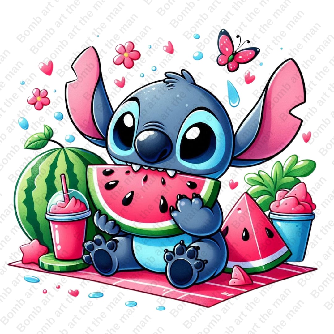 Stitch Funny Clipart, Stitch Eating Watermelon, Summer Clipart, Cute ...