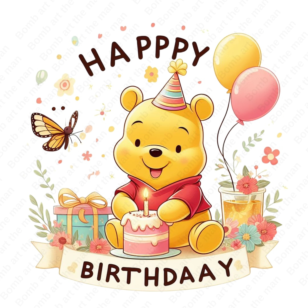 Winnie the Pooh Birthday Clipart, Winnie the Pooh Png, Cute Birthday ...