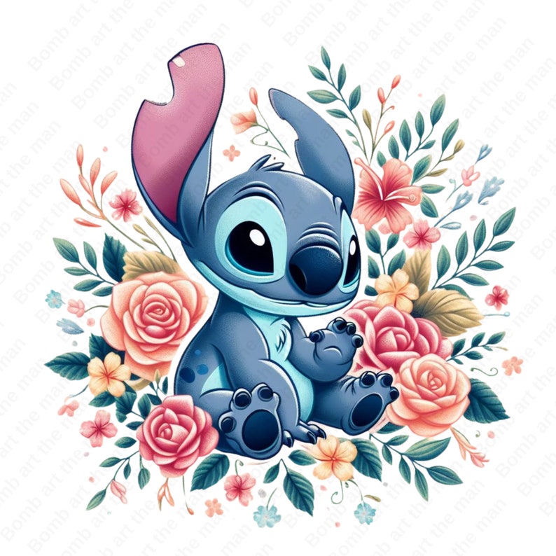 Stitch Floral Clipart, Cute Stitch Png, Transparent Design, Instant ...