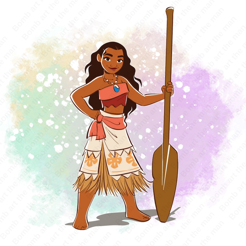 Moana Clipart, Cute Moana Png, Watercolor Background - Etsy