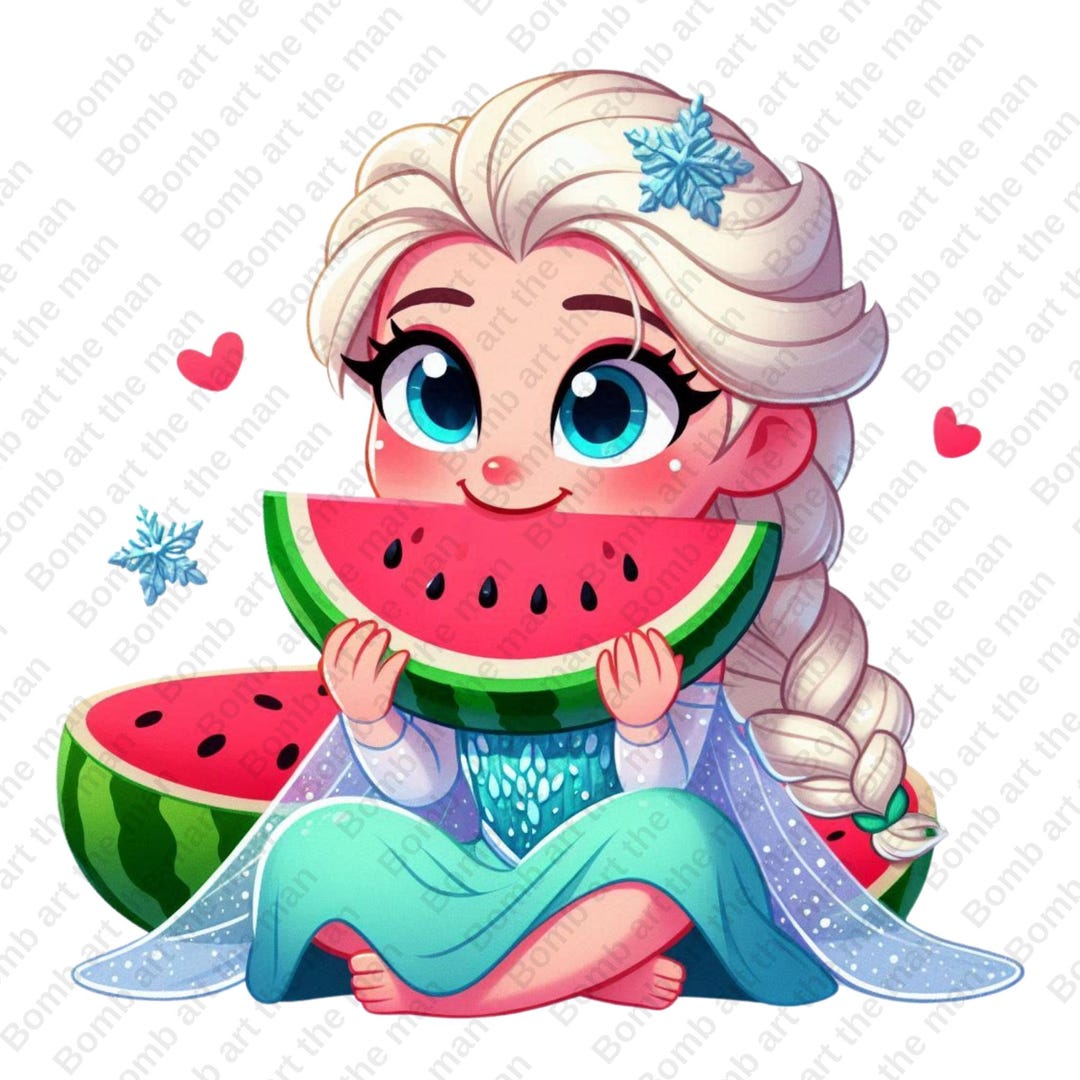 Princess Elsa Funny Clipart, Princess Elsa Eating Watermelon, Summer ...