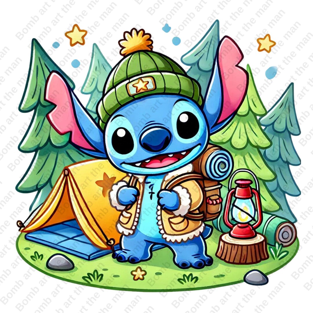Stitch Camping Clipart, Cute Stitch Png, Cute Cartoon Character ...