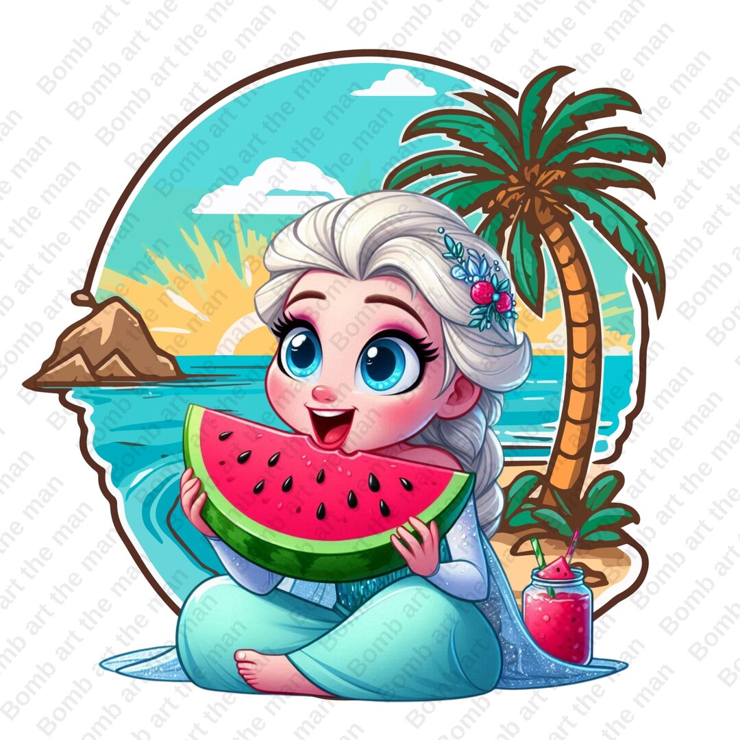 Princess Elsa Funny Clipart, Princess Elsa Eating Watermelon, Summer ...