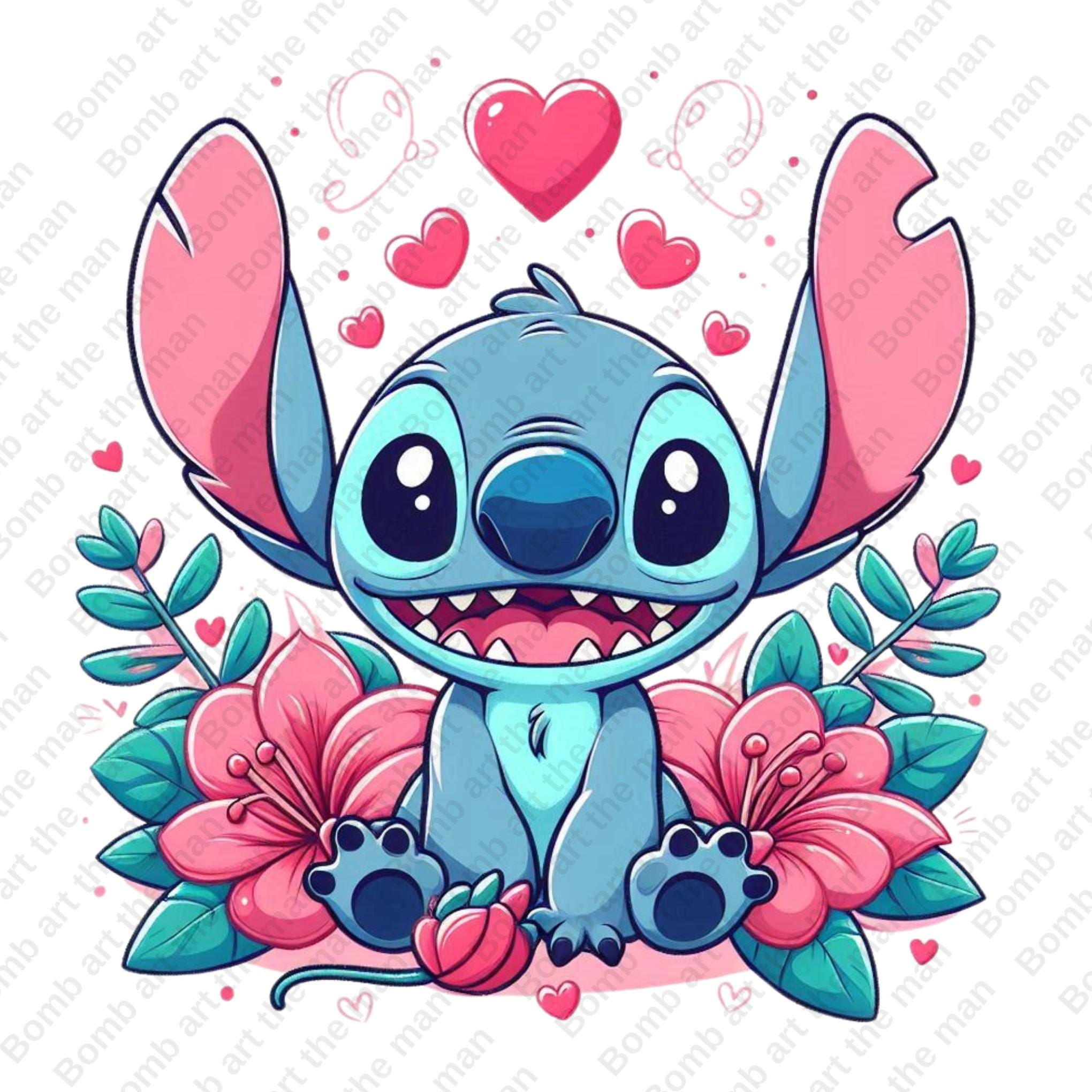 Söta Stitch-png, Stitch-clipart, Stitch-blommönster, direktnedladdning ...