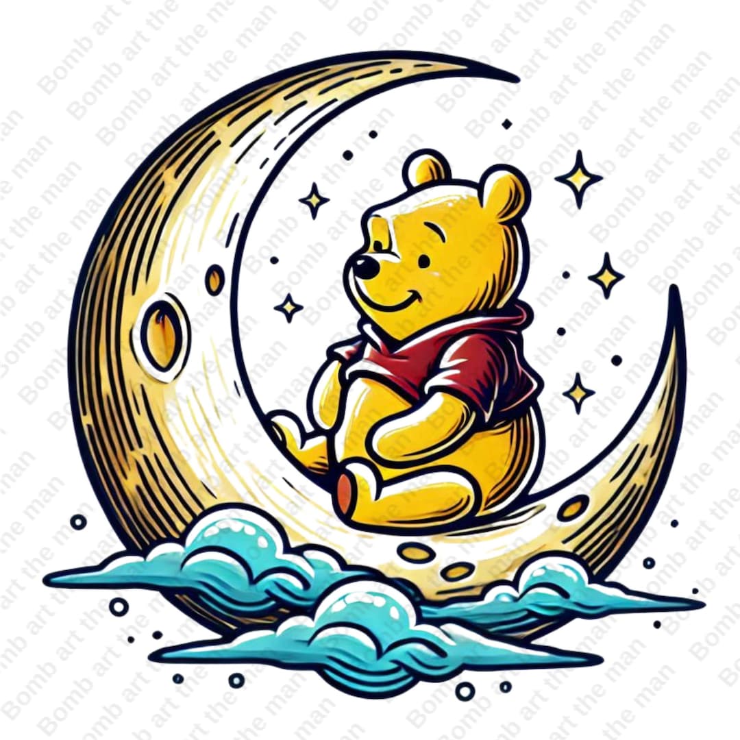 Winnie the Pooh on the Moon Clipart, Winnie the Pooh Png, Cute Bear ...