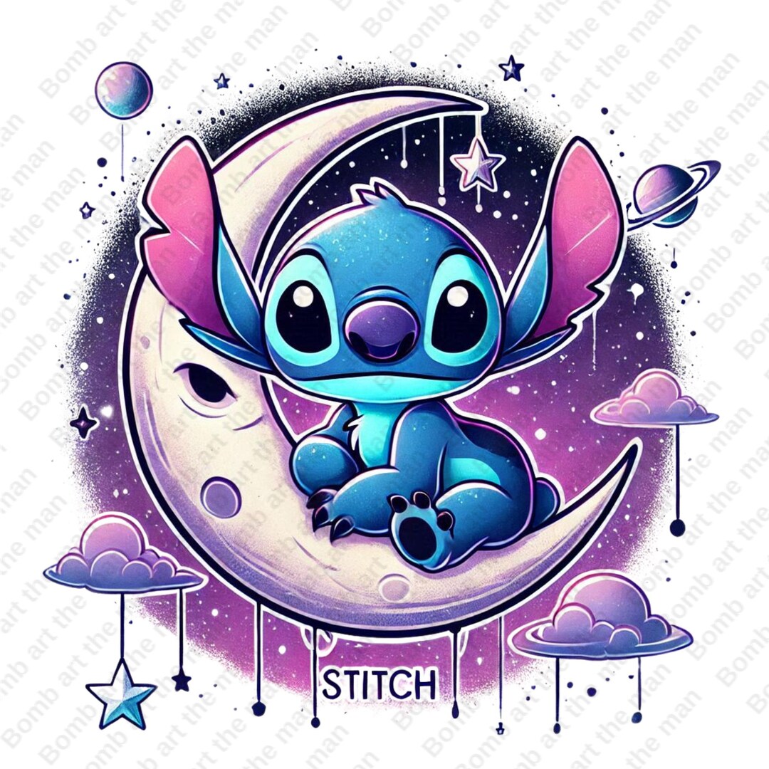Stitch on the Moon Clipart, Stitch Png, Cute Stitch Clipart ...