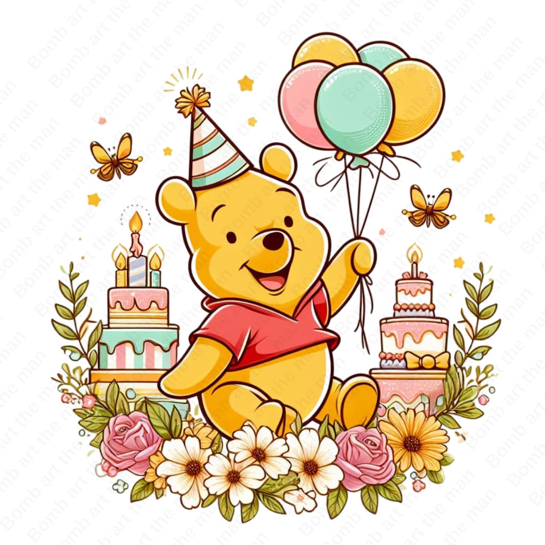 Winnie the Pooh Birthday Clipart, Winnie the Pooh Png, Cute Birthday ...
