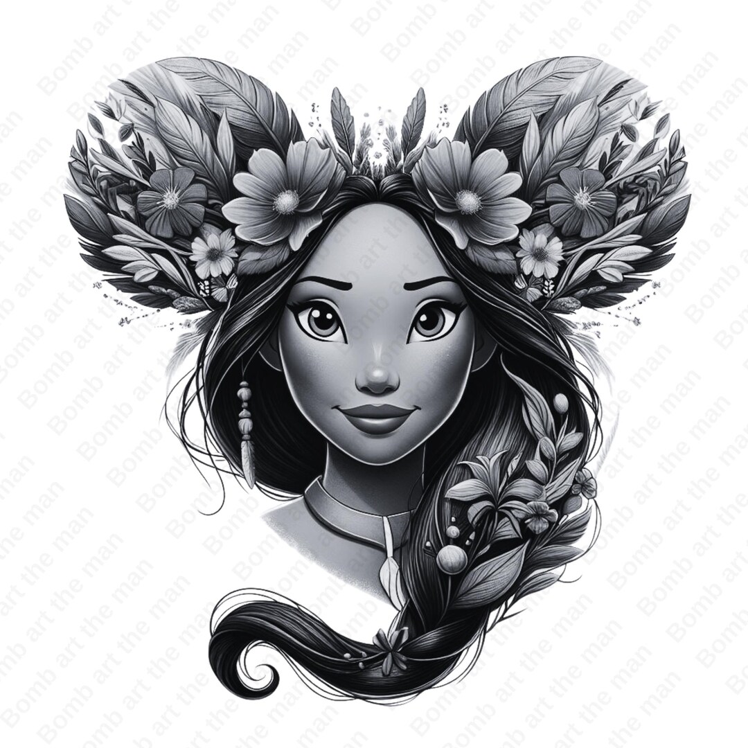 Princess Pocahontas Clipart, Princess Pocahontas Png, Black and White ...