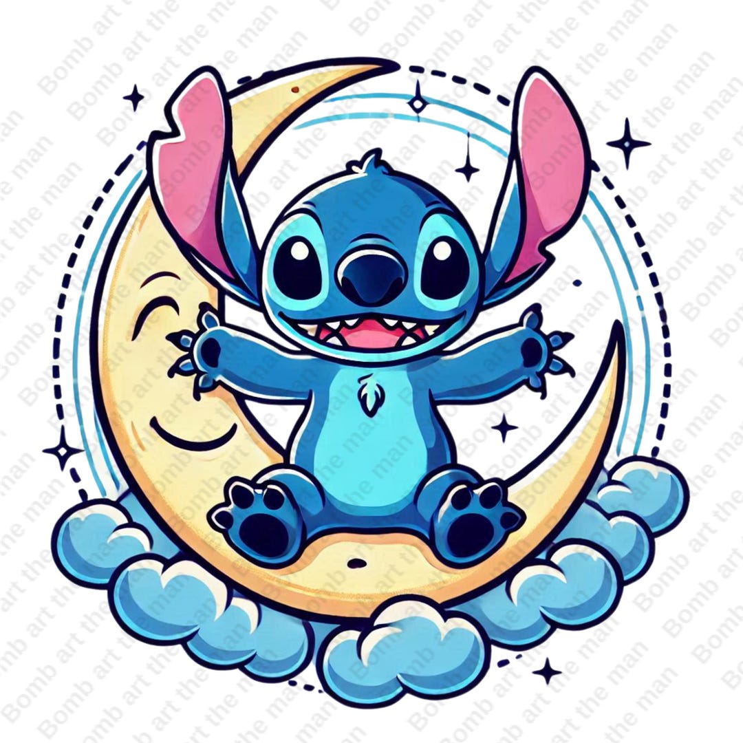 Stitch on the Moon Clipart, Stitch Png, Cute Stitch Clipart ...