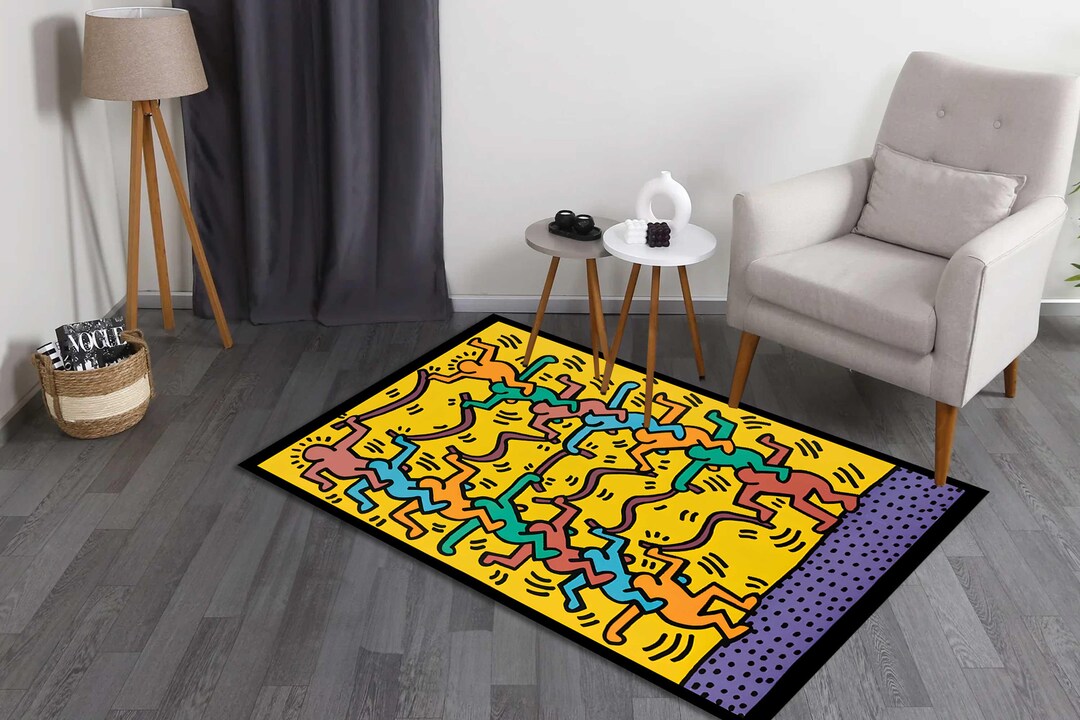 Keith Haring Rug, Keith Haring Room Decor,yellow Rug - Etsy UK