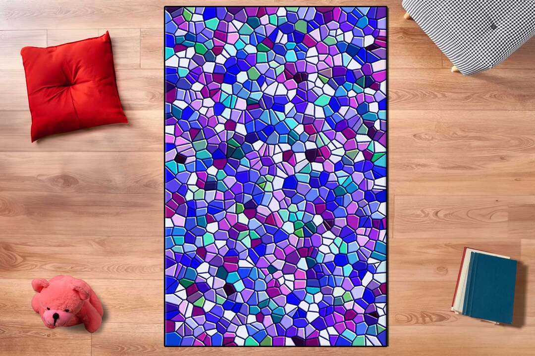 Blue Stained Glass Rug, Colorful Stained Glass Rug, Colorful Stone Rug ...