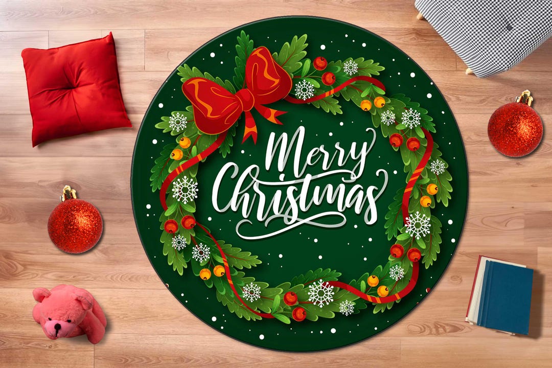 Merry Christmas Rug,christmas Round Rug, Washable Rug,kitchen Rug ...