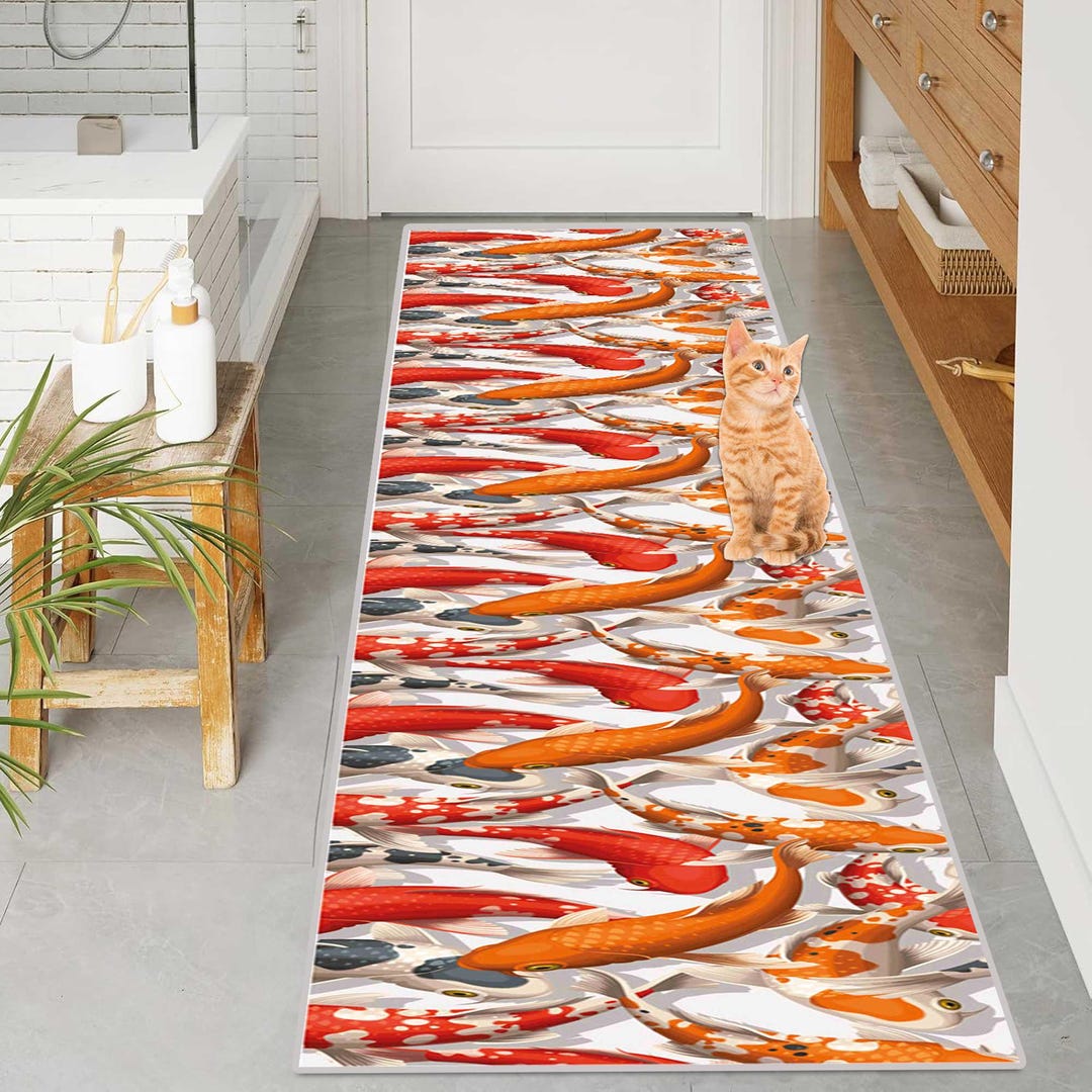 Runner Rug, Koi Fish Runner Rug, Japanese Fish Rug, Machine Washable ...